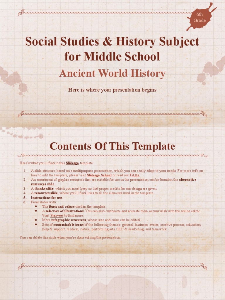 Social Studies History Subject For Middle School 6th Grade Ancient ...