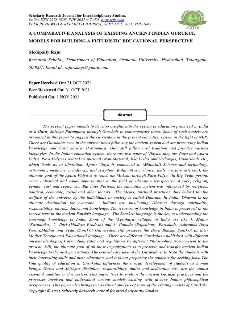A Comparative Analysis of Existing Ancient Indian Gurukul Models For ...
