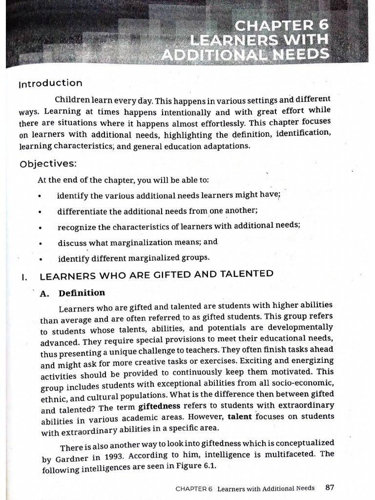 Chapter 6 - Learners With Additional Needs | PDF