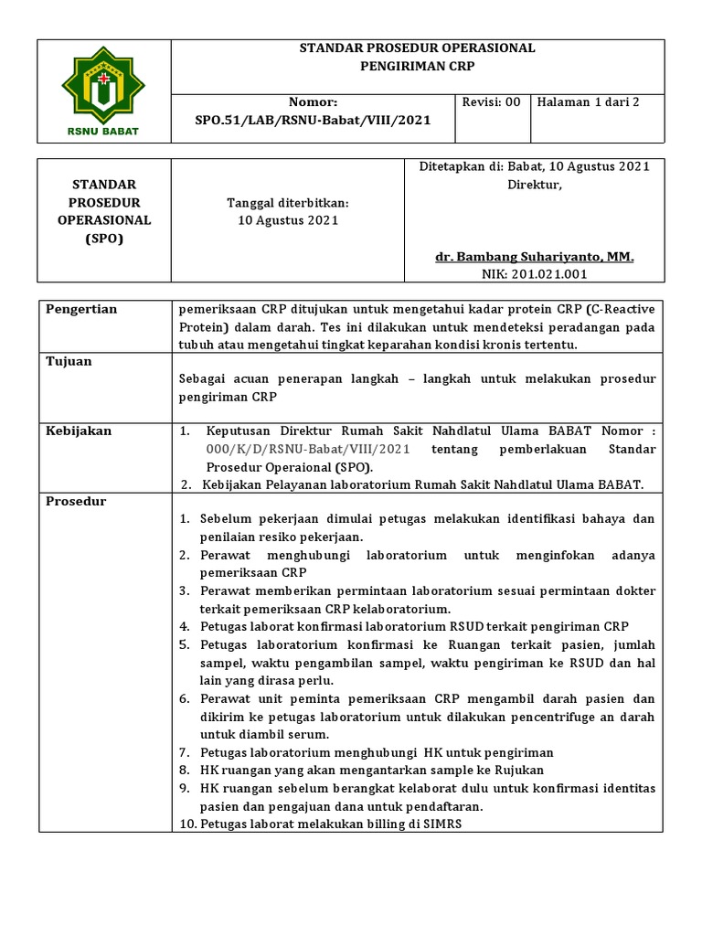 51 Sop Pengirim CRP NEW | PDF