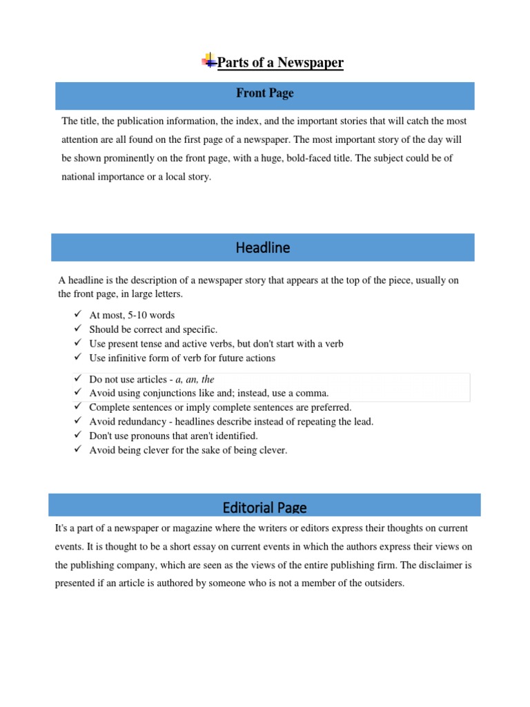 Campus Journalism Parts of Newspaper | PDF | Newspapers | News