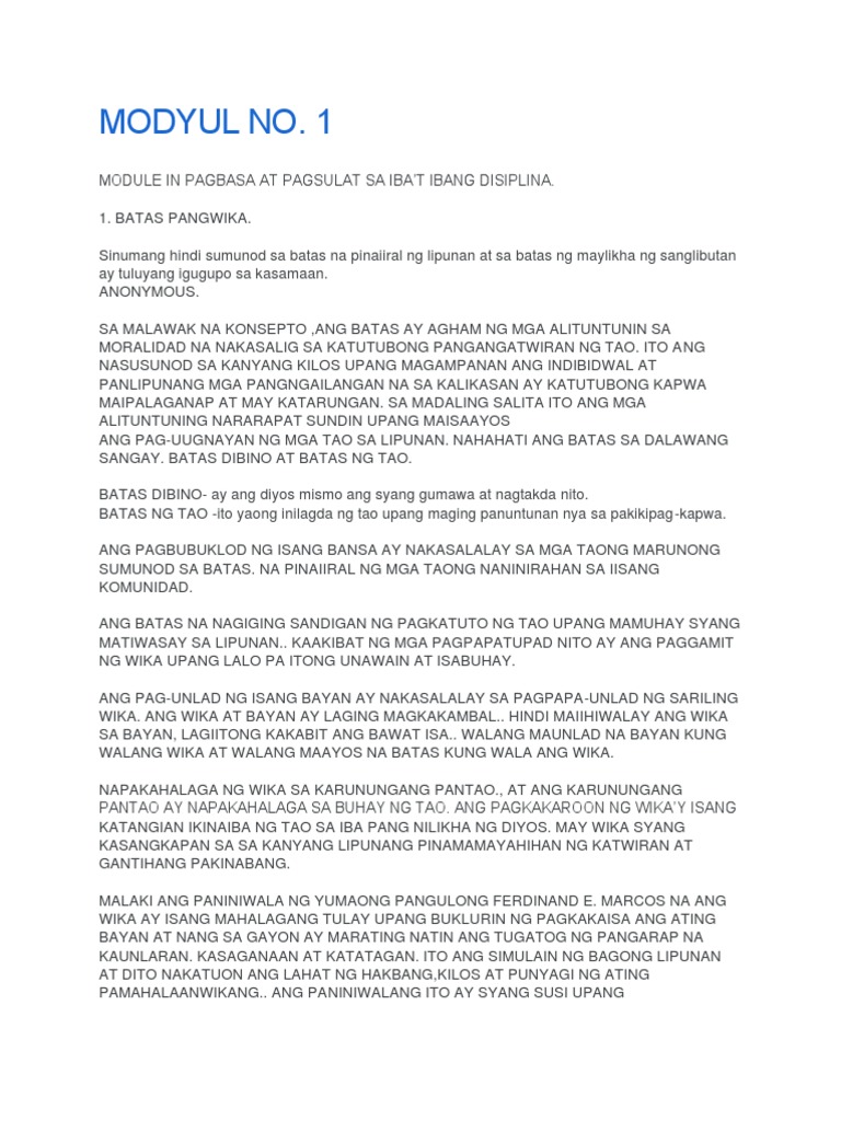 Modyul 1 | PDF
