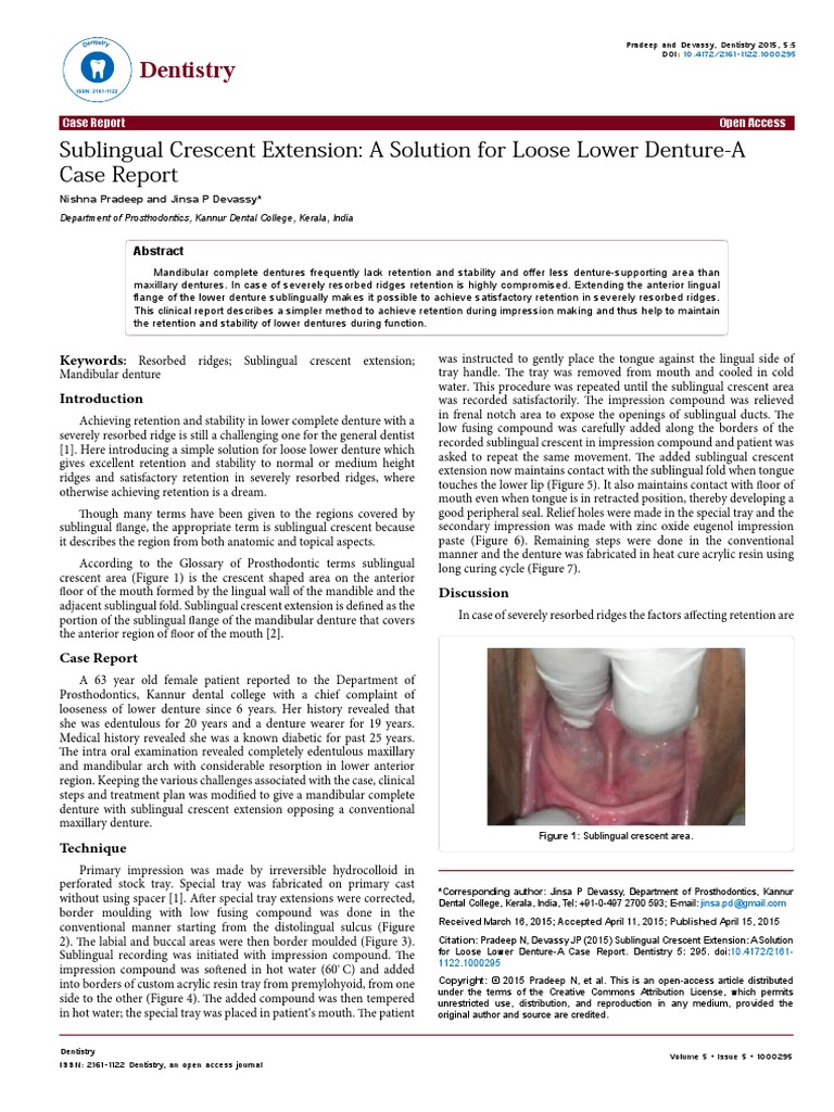 Dentistry: Sublingual Crescent Extension: A Solution For Loose Lower ...