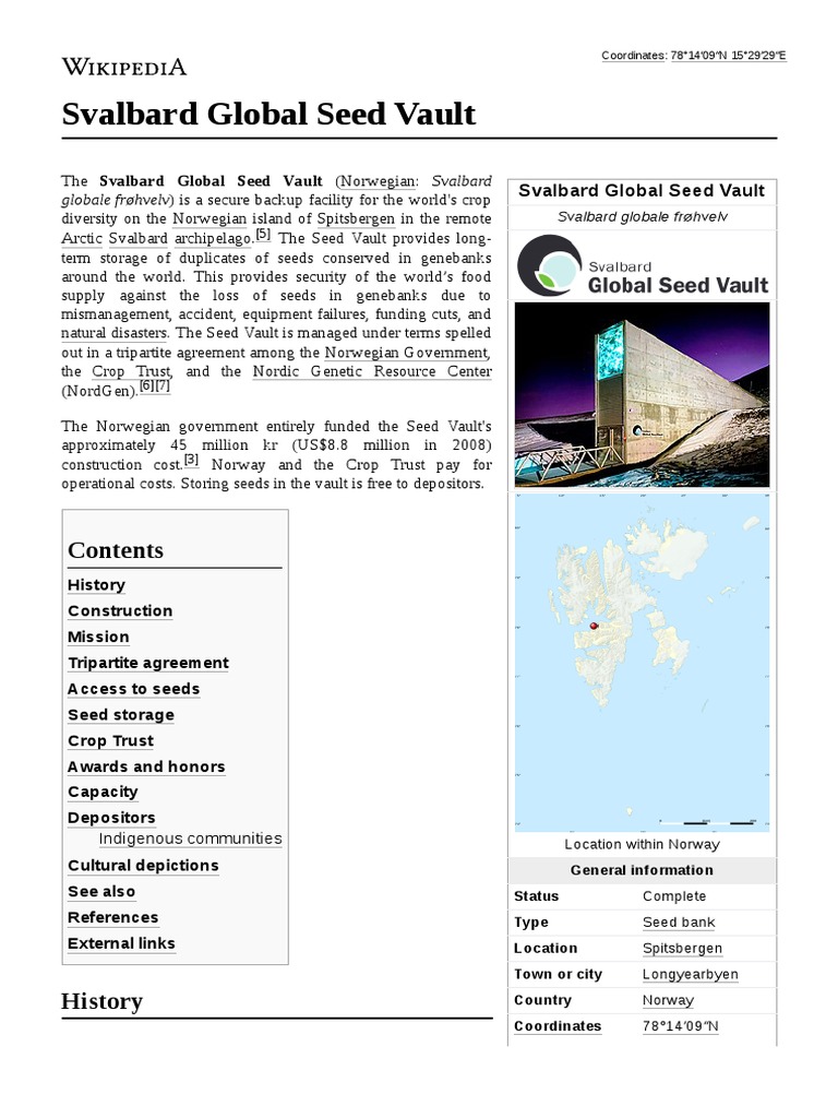 Svalbard Global Seed Vault | PDF | Agriculture