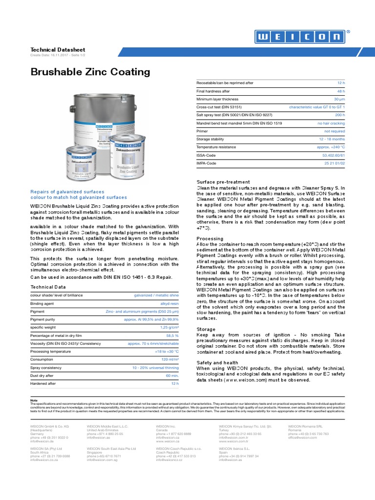 Brushable Zinc Coating Technical Datasheet | PDF | Corrosion | Materials