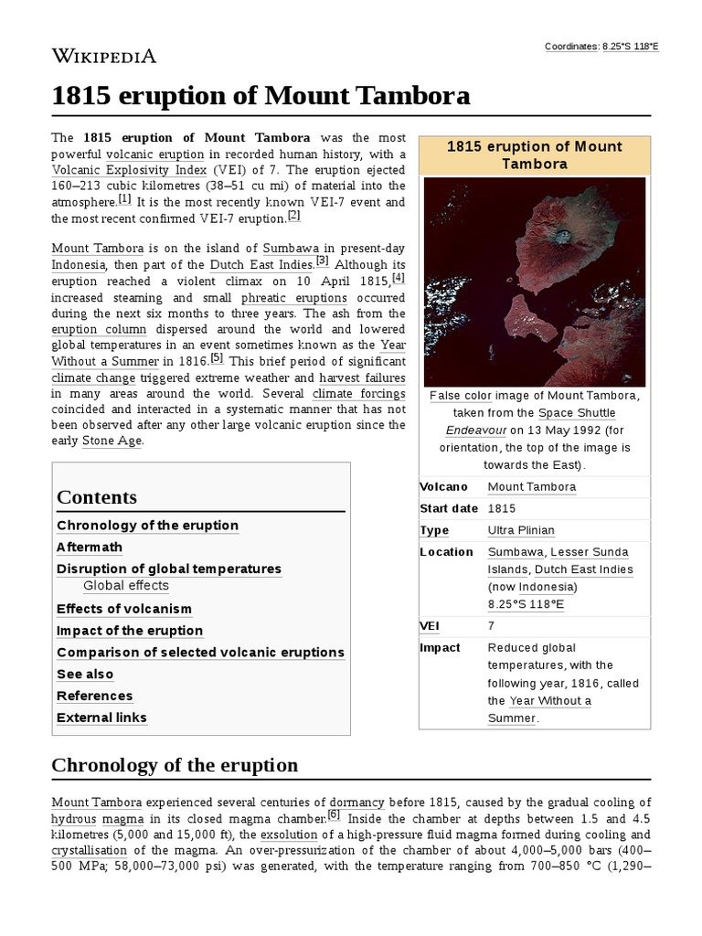 1815 Eruption of Mount Tambora | PDF | Nature | Physical Geography