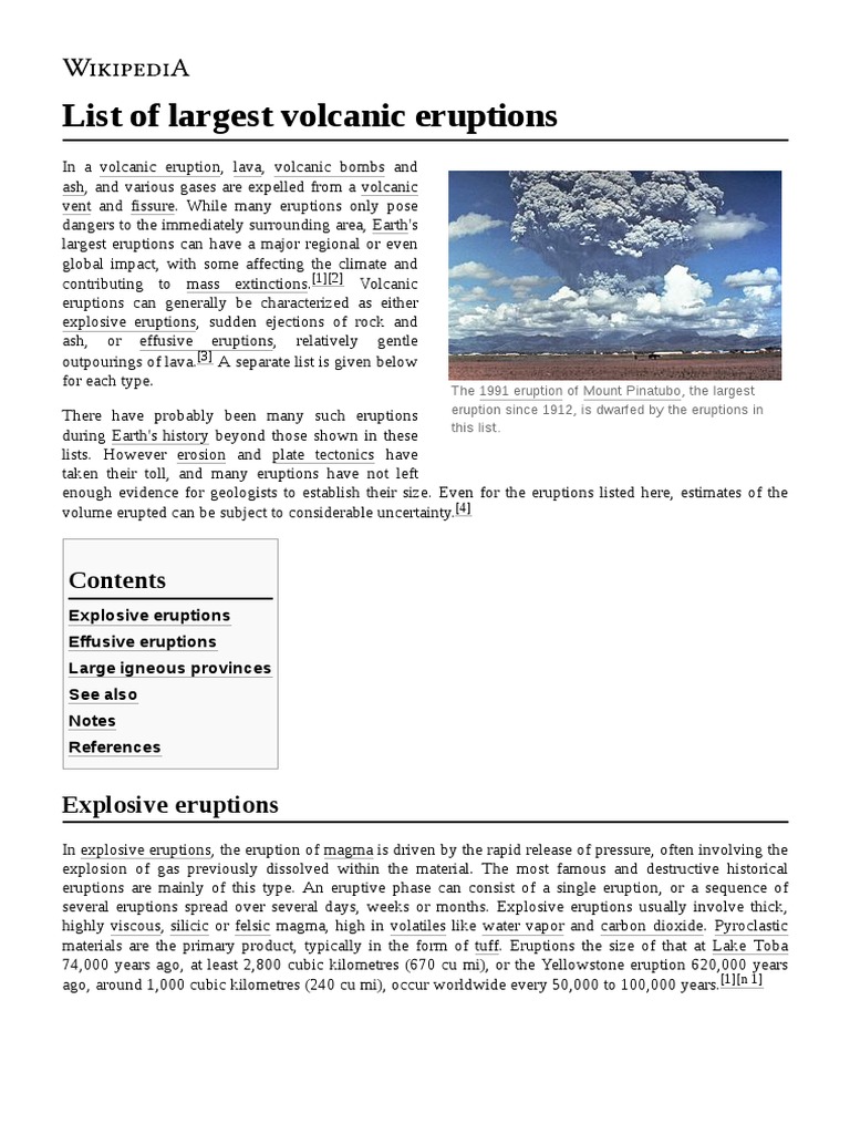 List of Largest Volcanic Eruptions | PDF | Types Of Volcanic Eruptions ...