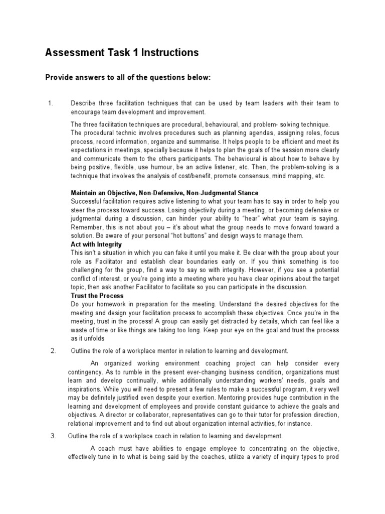 Assessment Task 1 Instructions: Provide Answers To All of The Questions ...
