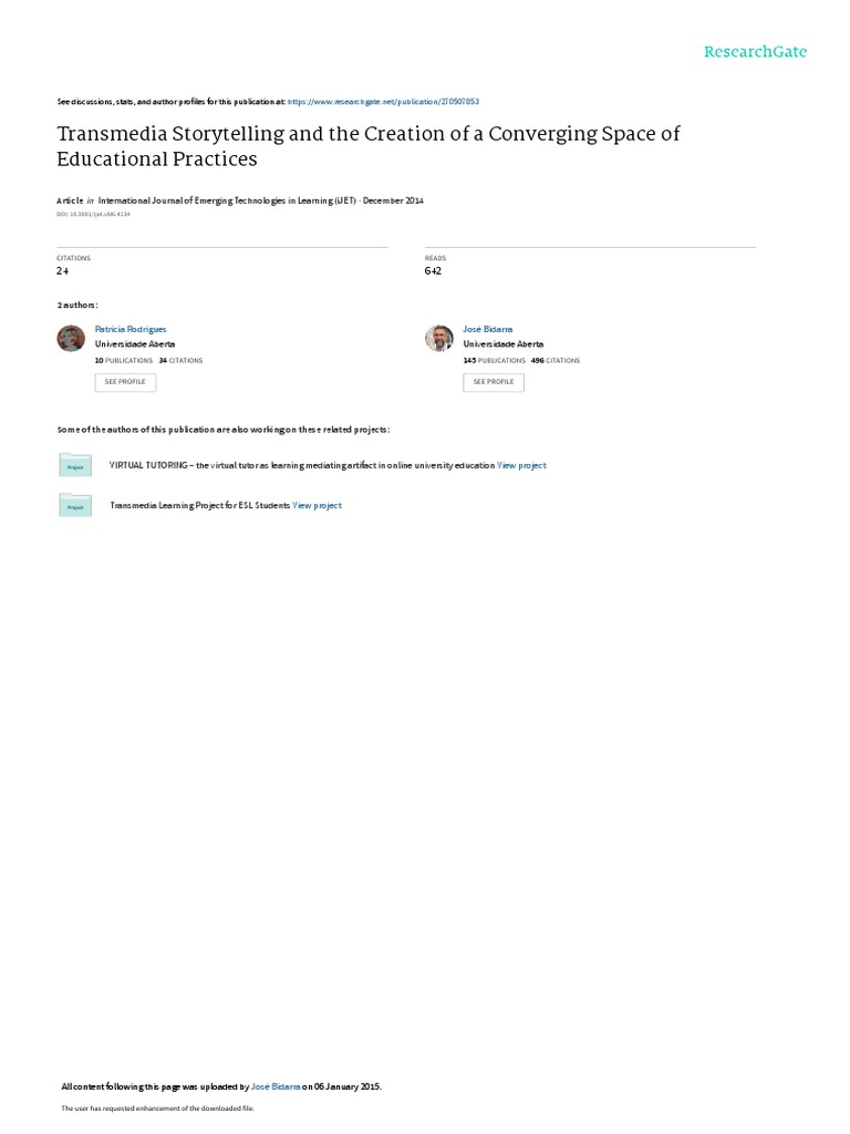 Rodrigues e Bidarra - Transmedia Storytelling and The Creation of A ...