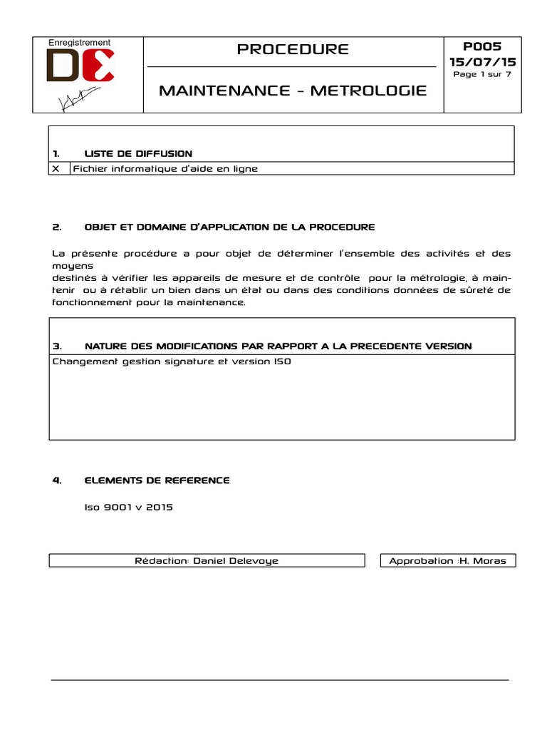Procédure de Maintenance Métrologie | PDF | Métrologie | Informatique