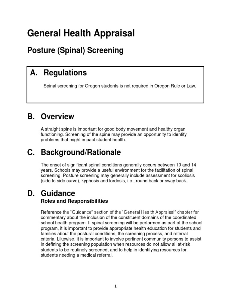 General Health Appraisal: Posture (Spinal) Screening | PDF | Scoliosis ...
