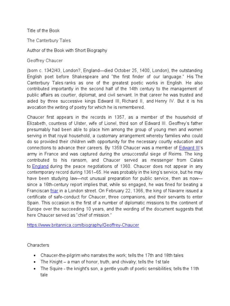 Pilgrims on a Journey: An Analysis of the Characters and Tales in ...