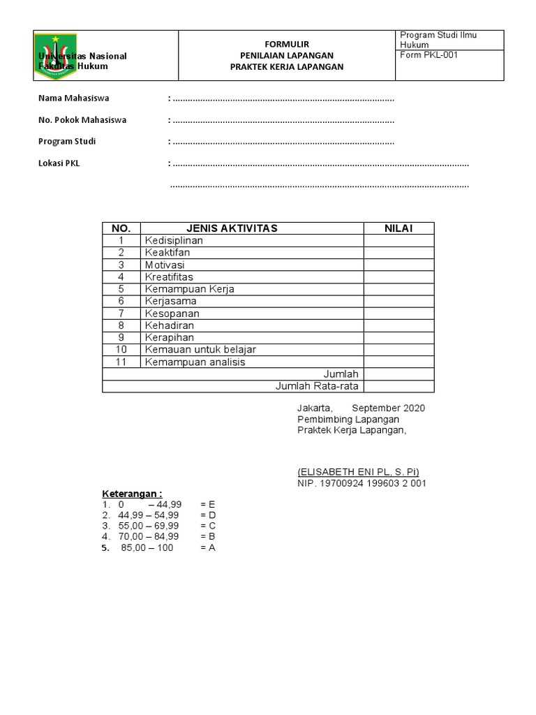 Formulir Penilaian PKL | PDF
