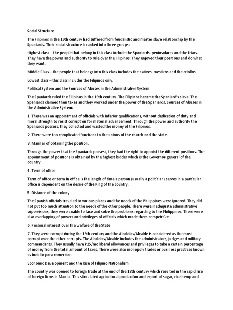 19th Century Filipino Social Structure | PDF | Philippines | Economies