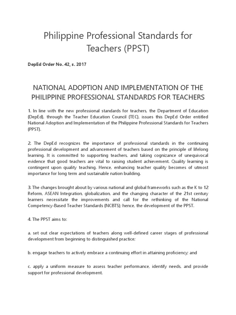 Philippine Professional Standards for Teachers | PDF | Learning | Teachers