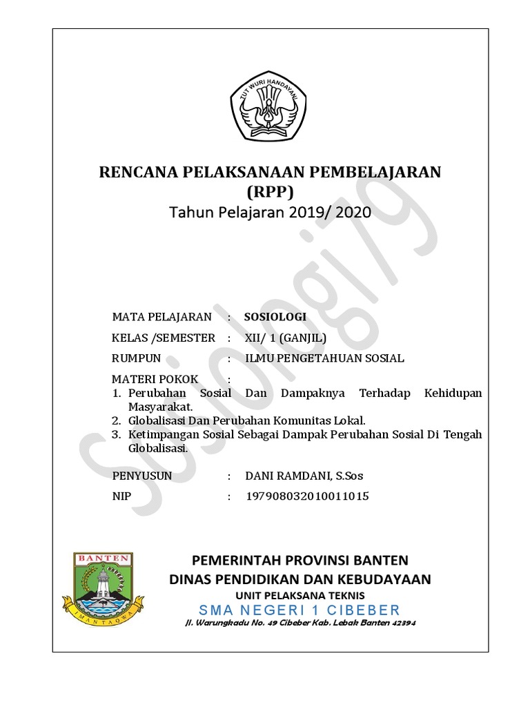 RPP-1 Sosiologi Kelas XII Semester Ganjil | PDF