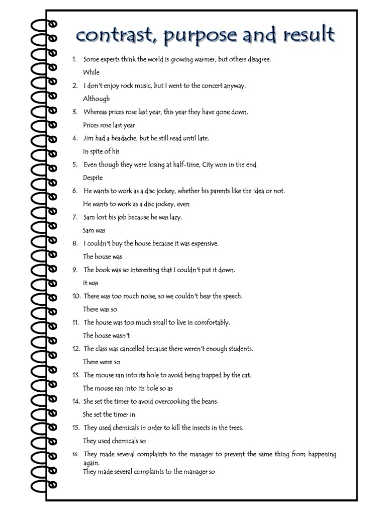 CLauses of Purpose, Contrast, Result | PDF
