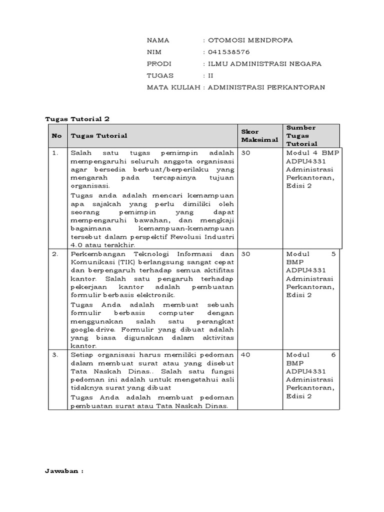 Tugas Tutorial 2 Adm Perkantoran | PDF