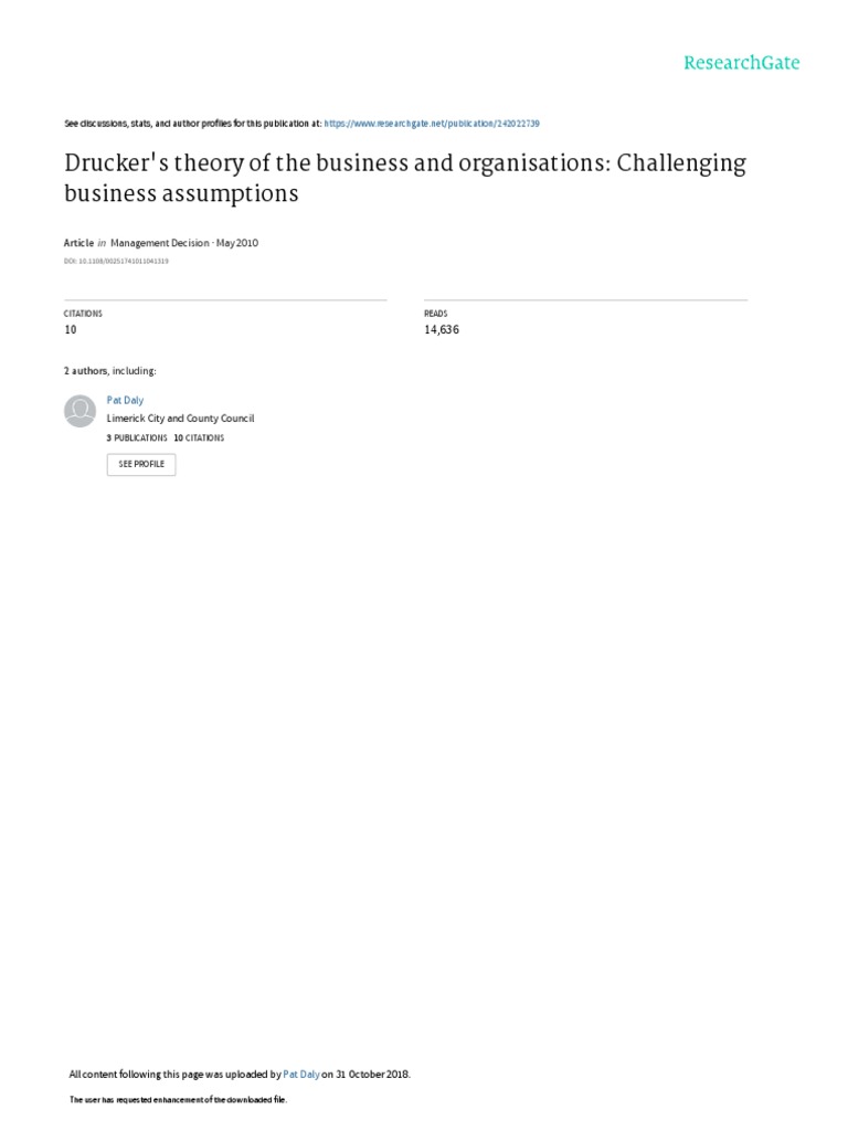 Drucker's Theory of The Business and Organisations: Challenging ...