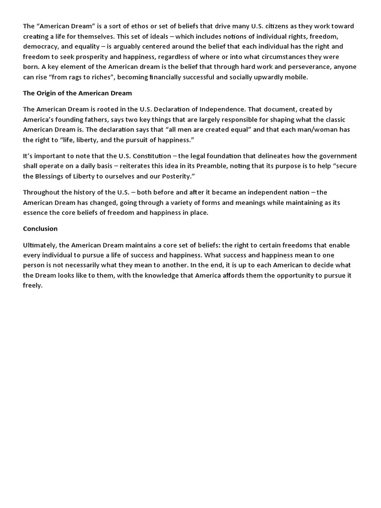 The Origin of The American Dream | PDF | Politics | Social Science