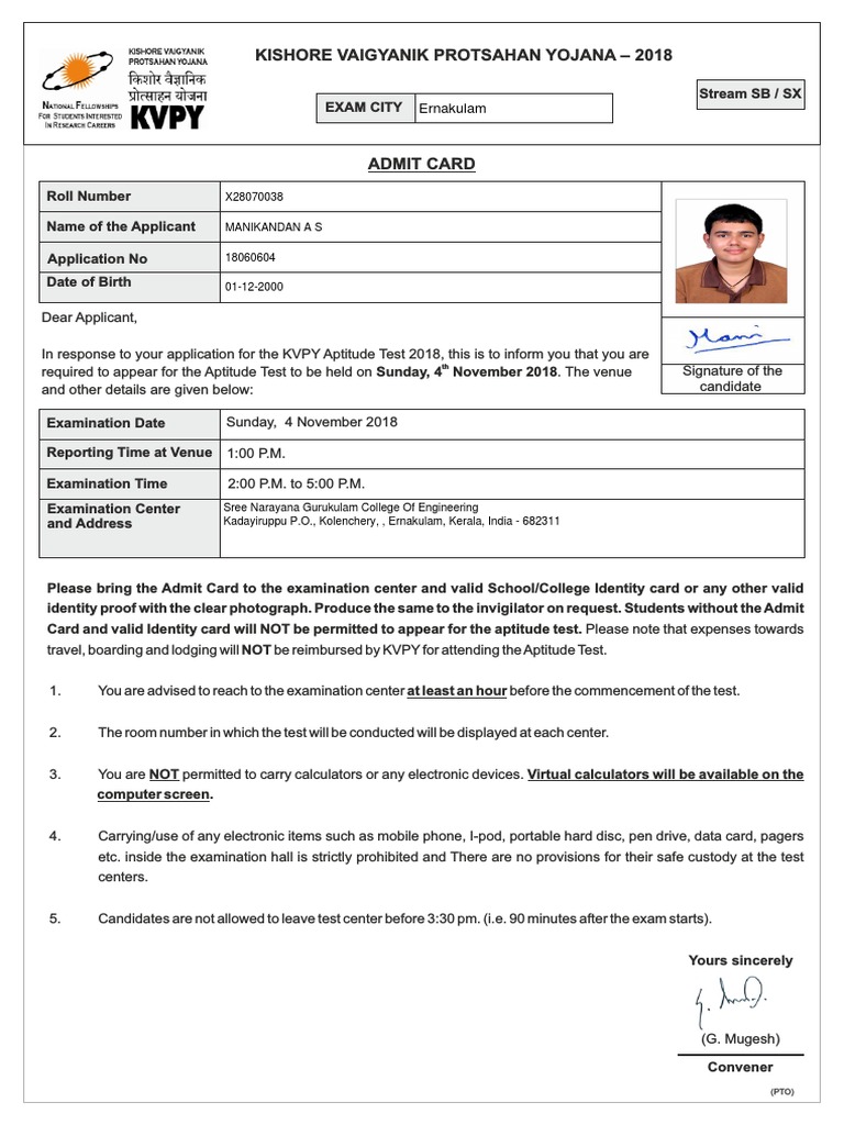 Candidate Hall Ticket | PDF | Test (Assessment)