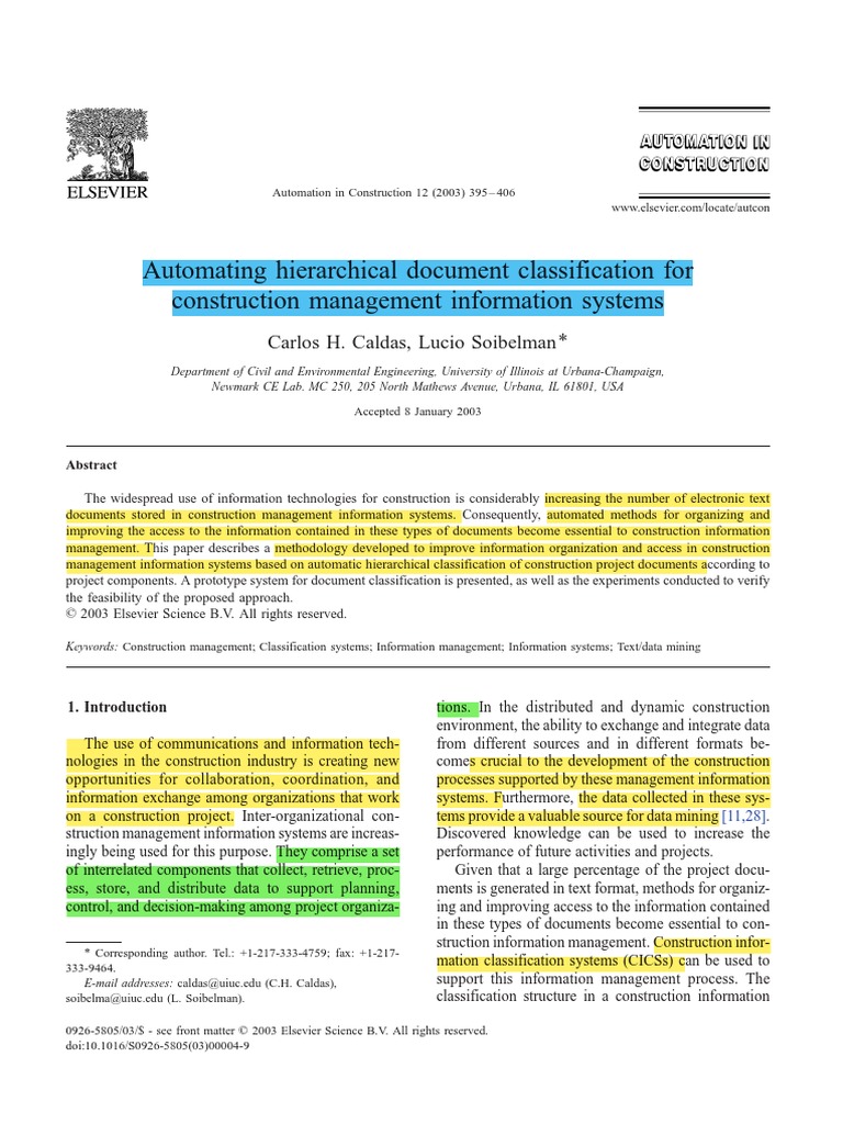 Automating Hierarchical Document Classification For Construction ...