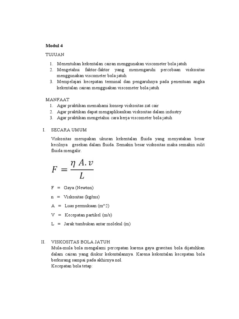MODUL 4 Viskositas Zat Cair | PDF