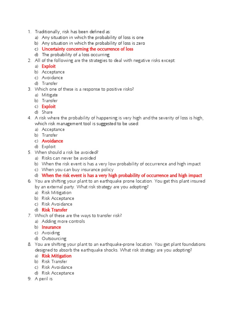 Questions On Risk Management With Answers | Download Free PDF | Risk ...