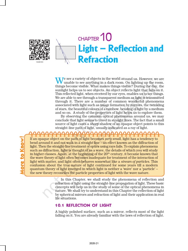 10 - 10 Light Reflection and Refraction | PDF | Mirror | Light