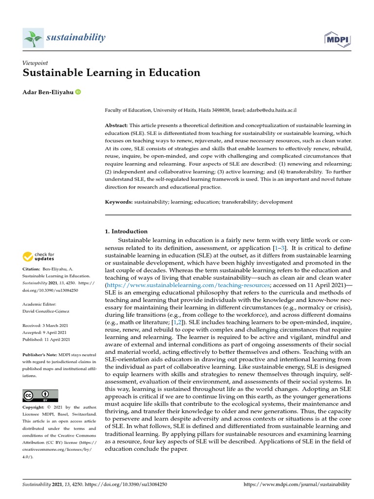 Sustainable Learning in Education: Sustainability | PDF | Learning ...