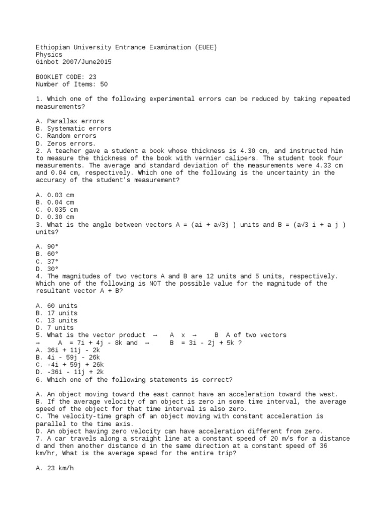 Physics 2007 Euee Pdf Waves Rotation Around A Fixed Axis