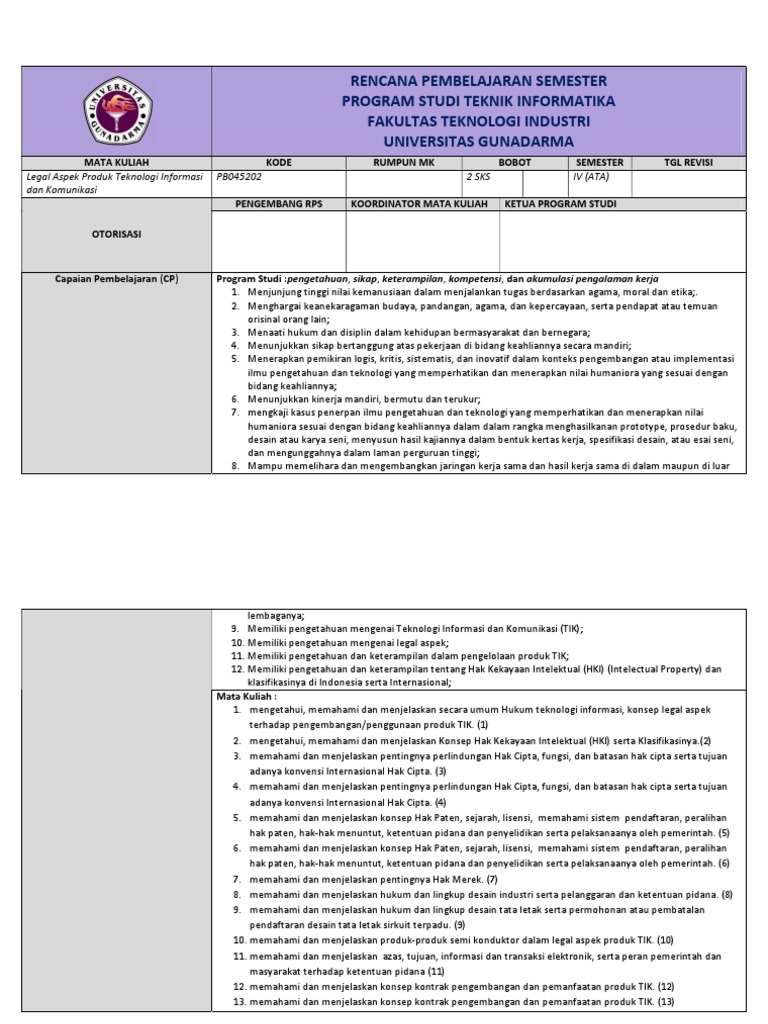 PB-Legal Aspek Produk Teknologi Informasi (RPS 2017) | PDF | Komputer ...