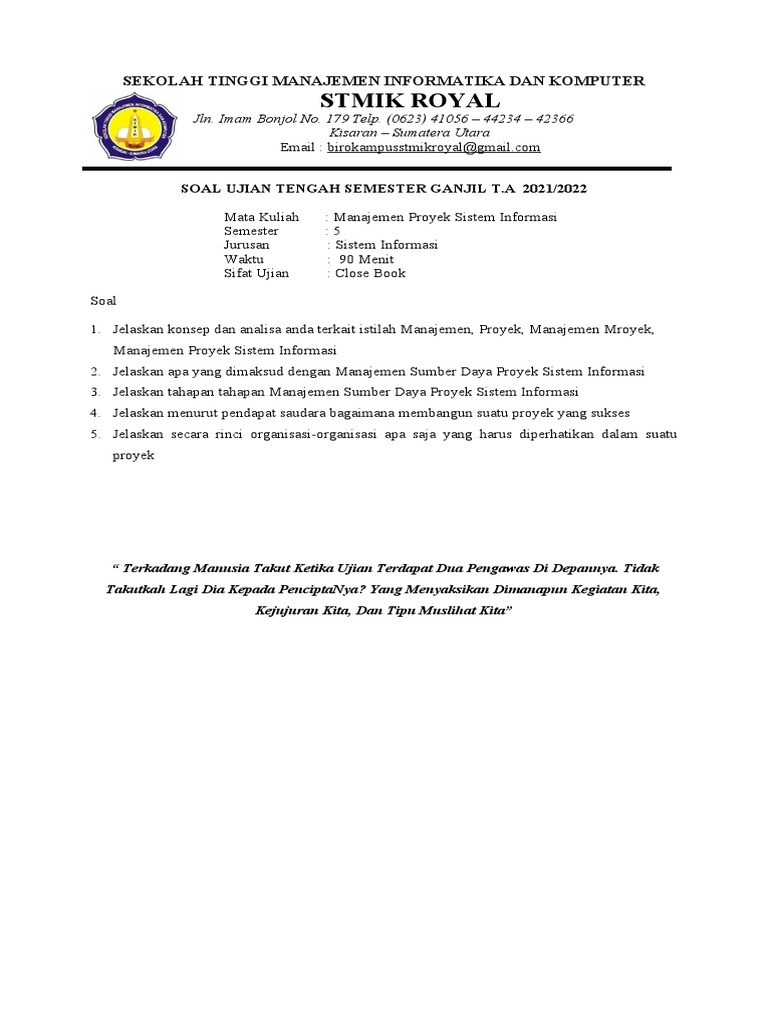 Soal UTS MEMPRO SI 2021 OK | PDF