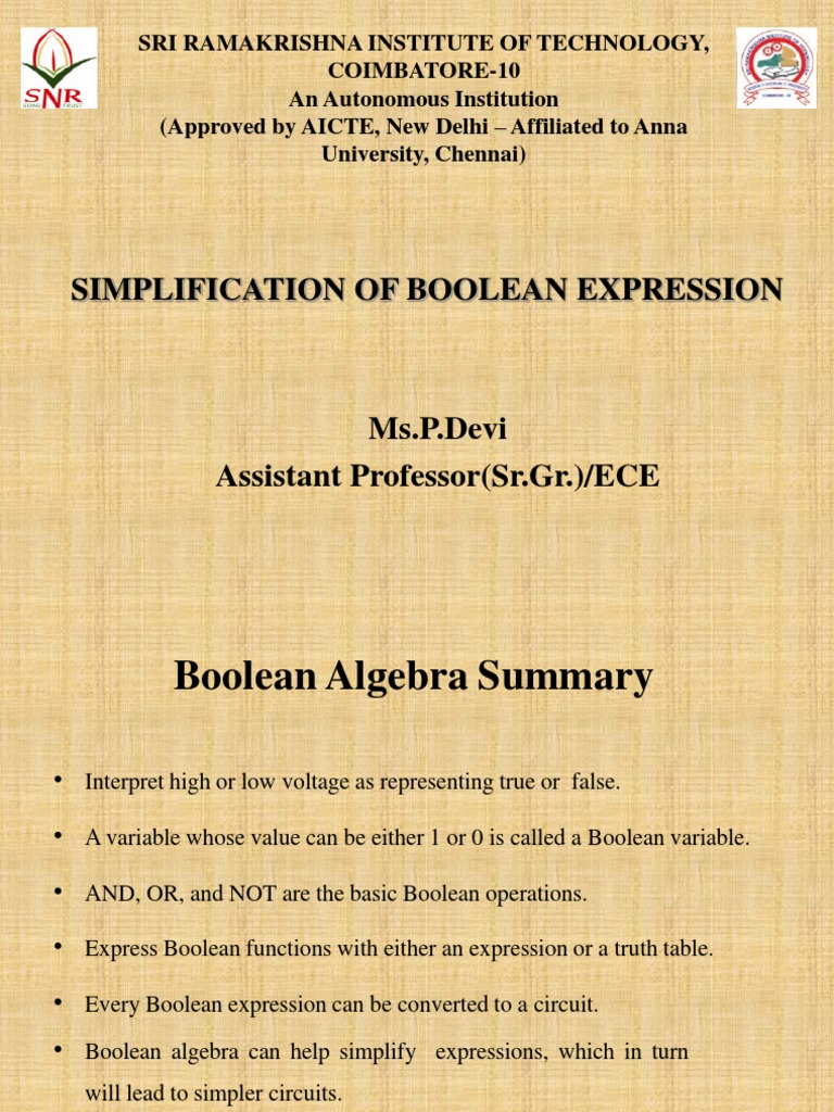 Simplification of Boolean Expression | PDF | Boolean Algebra | Teaching ...