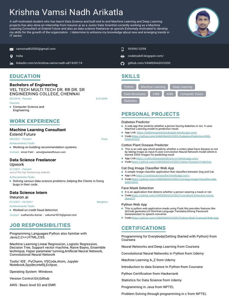 Krishna's Resume | Download Free PDF | Machine Learning | Deep Learning