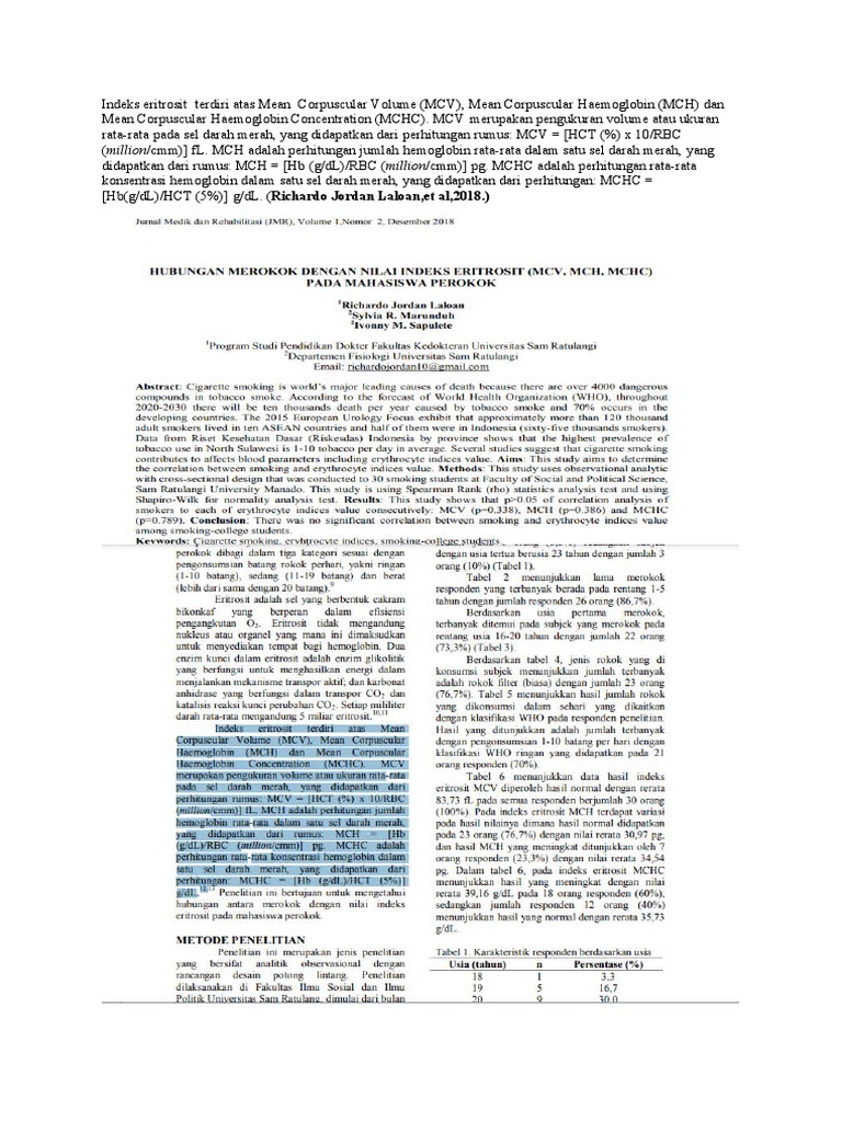 Indeks Eritrosit Terdiri Atas Mean Corpuscular Volume | PDF