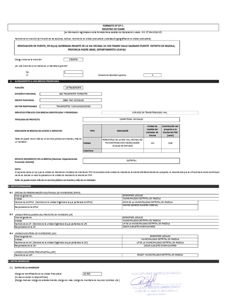 Formato 7c-Puente Infante | PDF | Transporte | Oferta (economía)