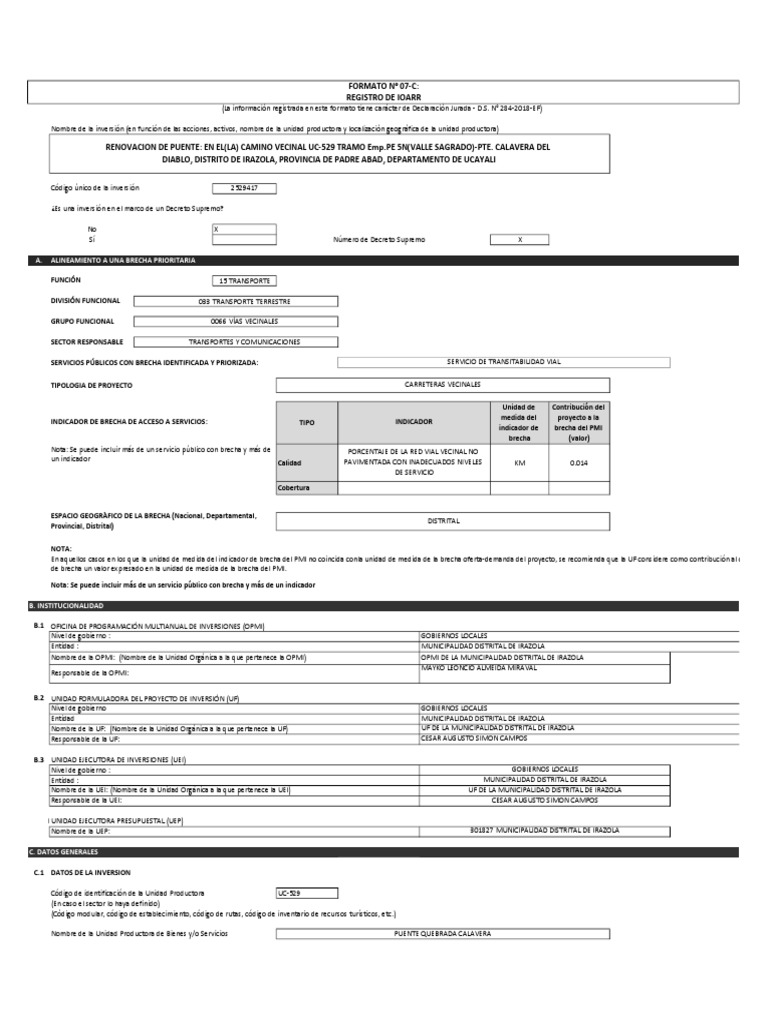 Formato 7c-Puente Calavera | Descargar gratis PDF | Peatonal | Transporte