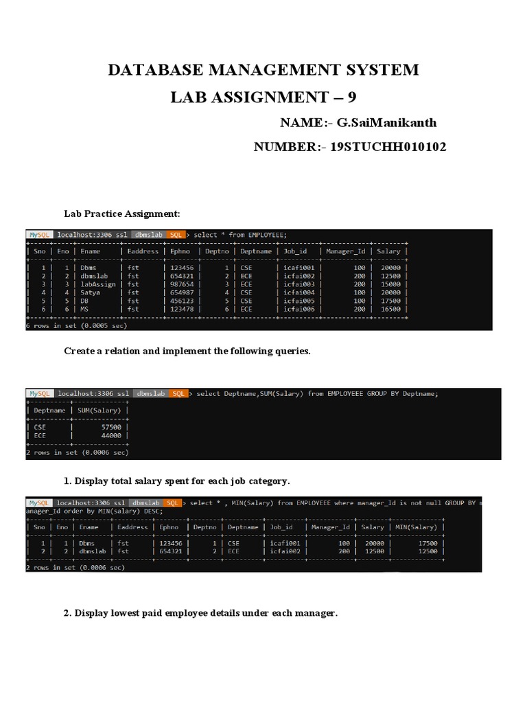 Database Management System Lab Assignment - 9: Name:-G.Saimanikanth ...