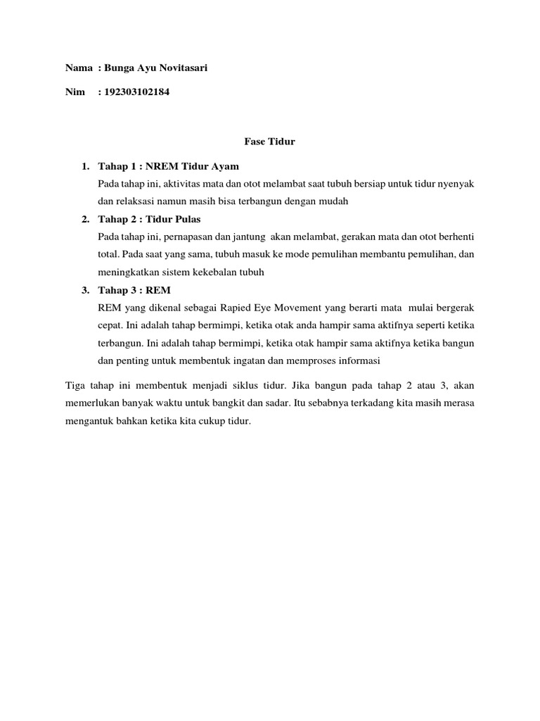 Bunga Ayu Novitasari - 192303102184 (Fase Tidur) | PDF