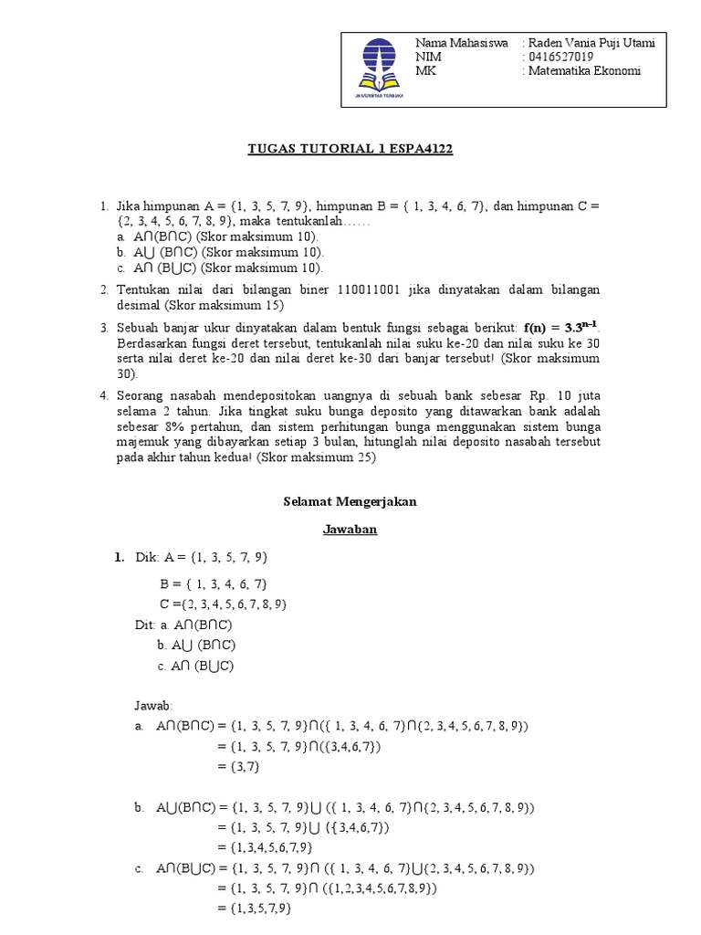 Tugas Tutorial 1 Espa4122 MTK Eko | PDF