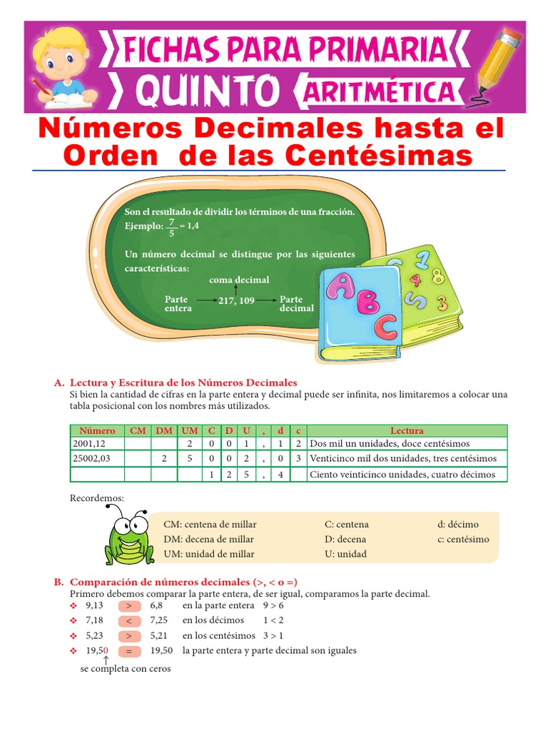 Decimales Hasta El Orden de Las Centésimas para Quinto de Primaria | PDF
