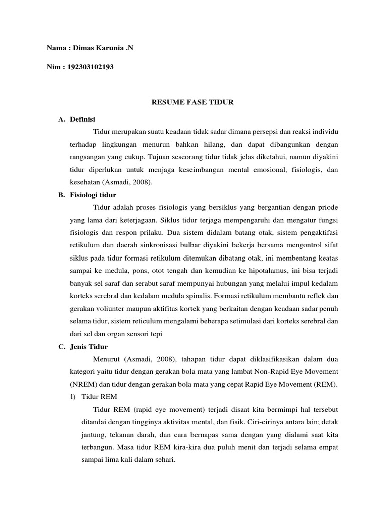 Resume Fase Tidur | PDF