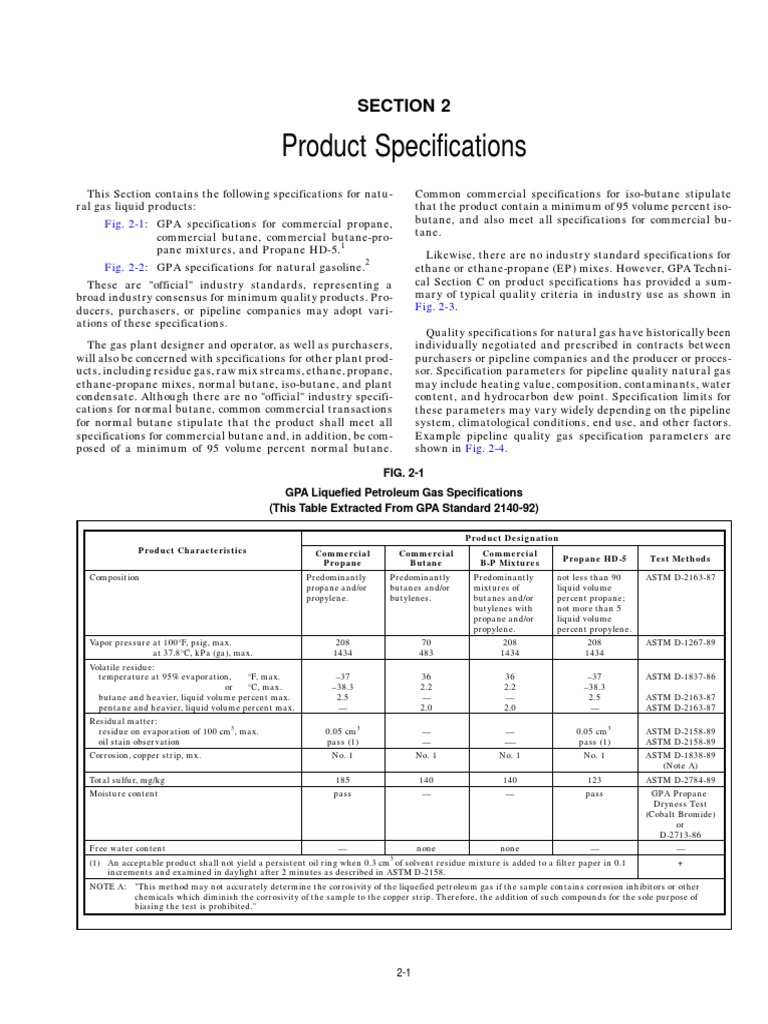 Product Specifications: Section 2 | PDF | Propane | Liquefied Petroleum Gas