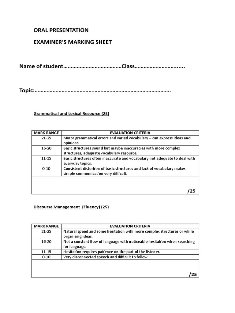 ORAL PRESENTATION MARKING SHEET 2019 New | PDF | Accent ...