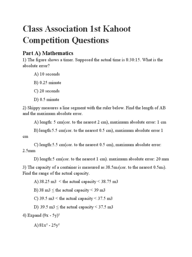 Class Association 1st Kahoot Competition Questions-1 | PDF | Water ...