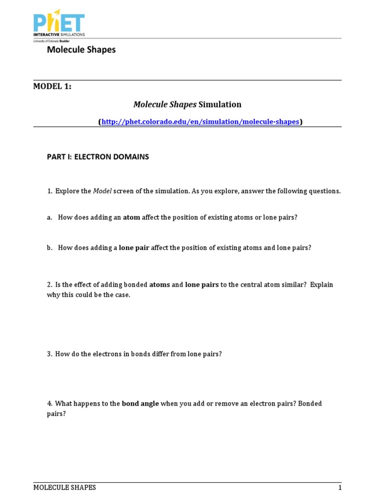 Molecule Shapes: Model 1 | PDF | Molecules | Chemical Bond