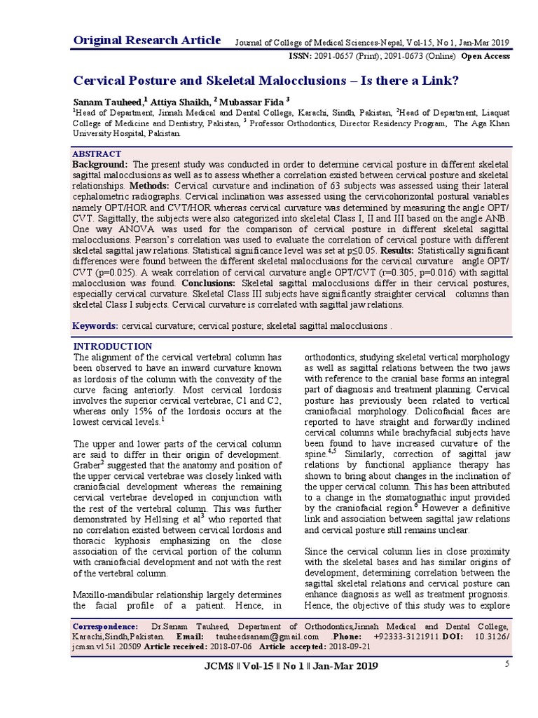 Cervical Posture in Skeletal Malocclusions | PDF | Vertebral Column ...