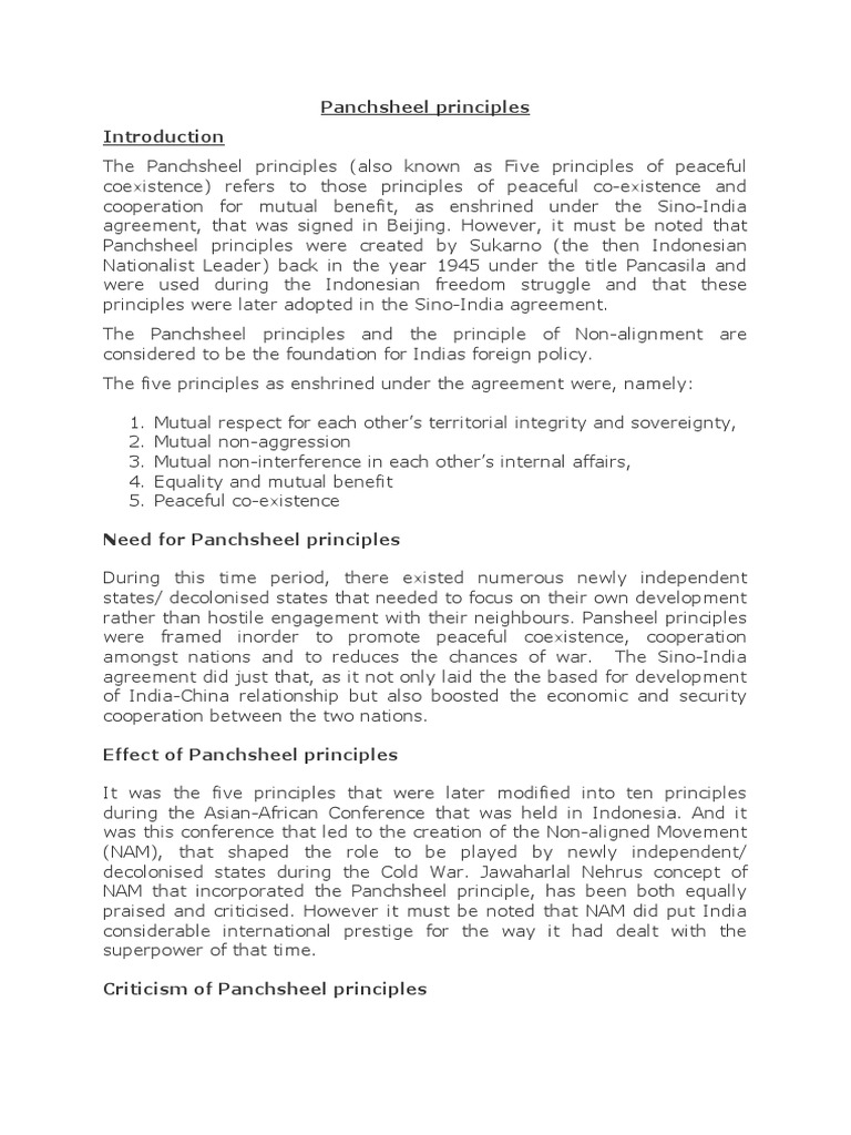 Panchsheel Principles | PDF | Non Aligned Movement | Global Politics