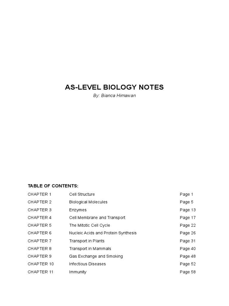 As-Level Biology Notes: By: Bianca Himawan | PDF | Mitosis | Nucleotides